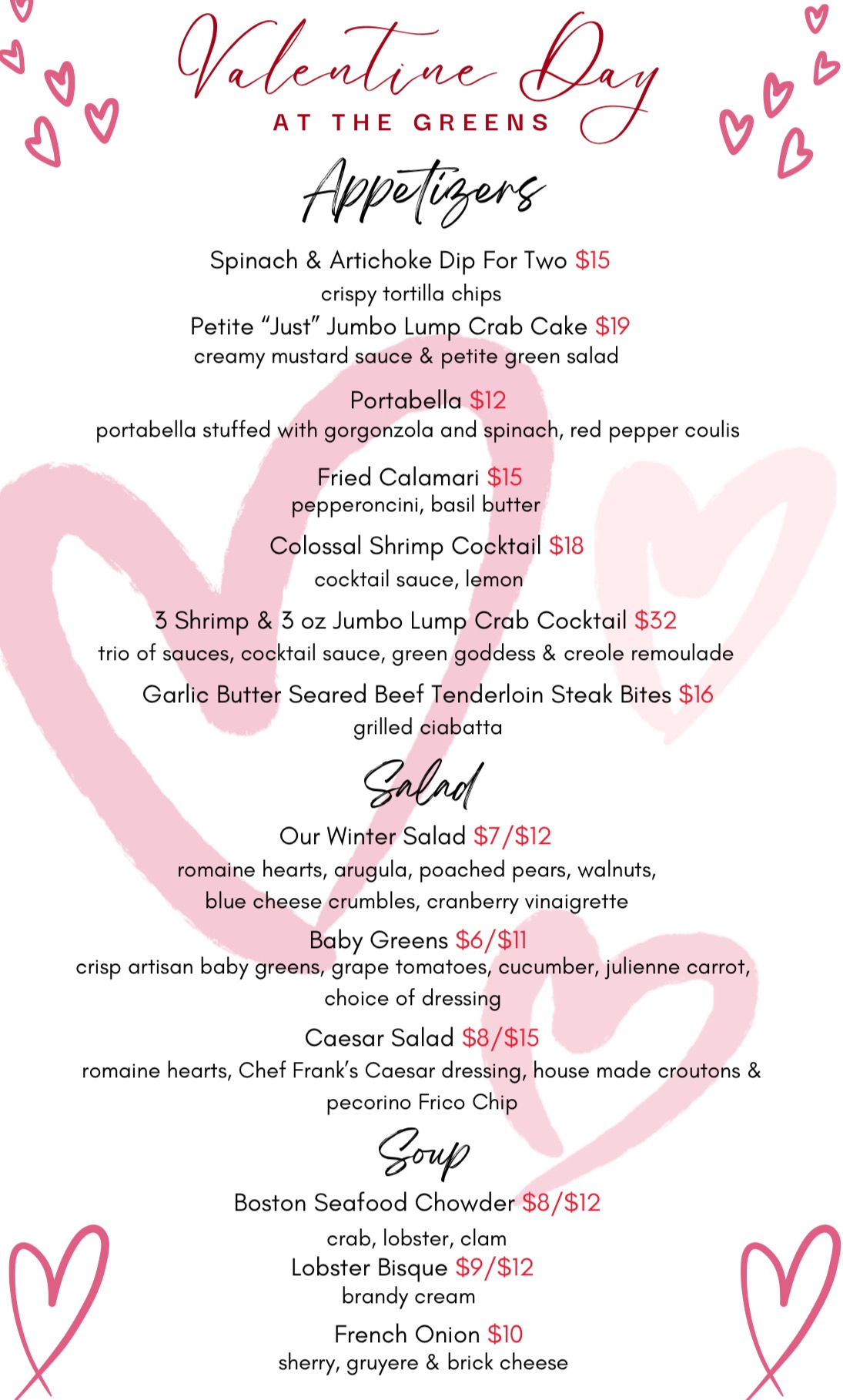 Valentines Day Menu - The Greens at Irem Clubhouse